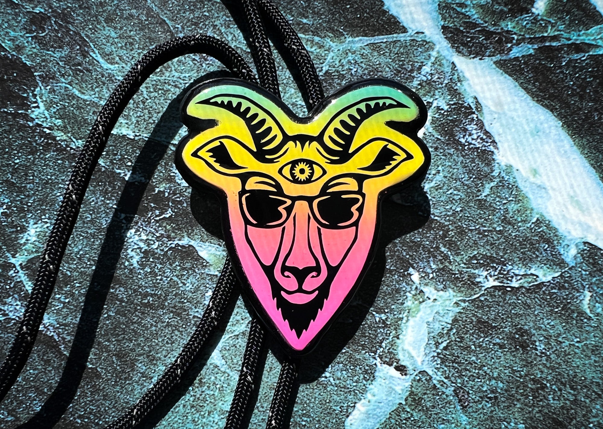 Neon Rainbow Billy Goat Bolo Tie – Magic & Glory